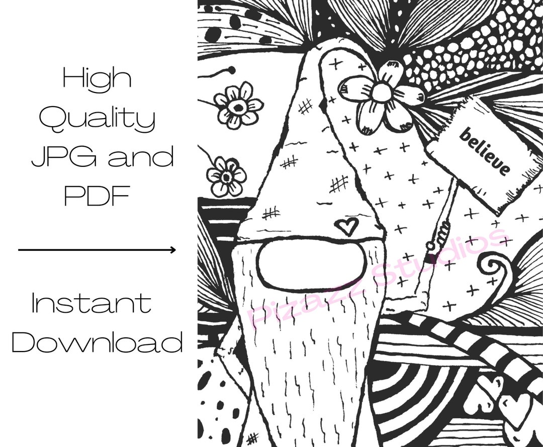 INSTANT DOWNLOAD Coloring Page Zentangle Inspired Gnome Art - Etsy UK