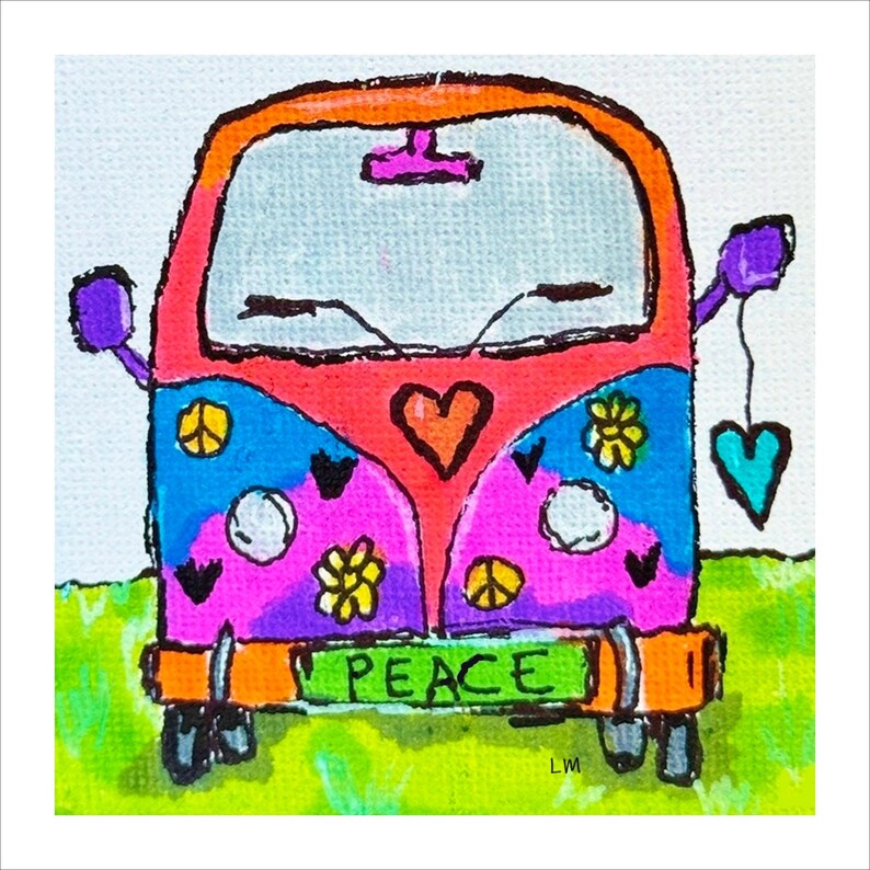 VW Van Peace Art Print: Colorful Hippie Boho Wall Decor - Etsy