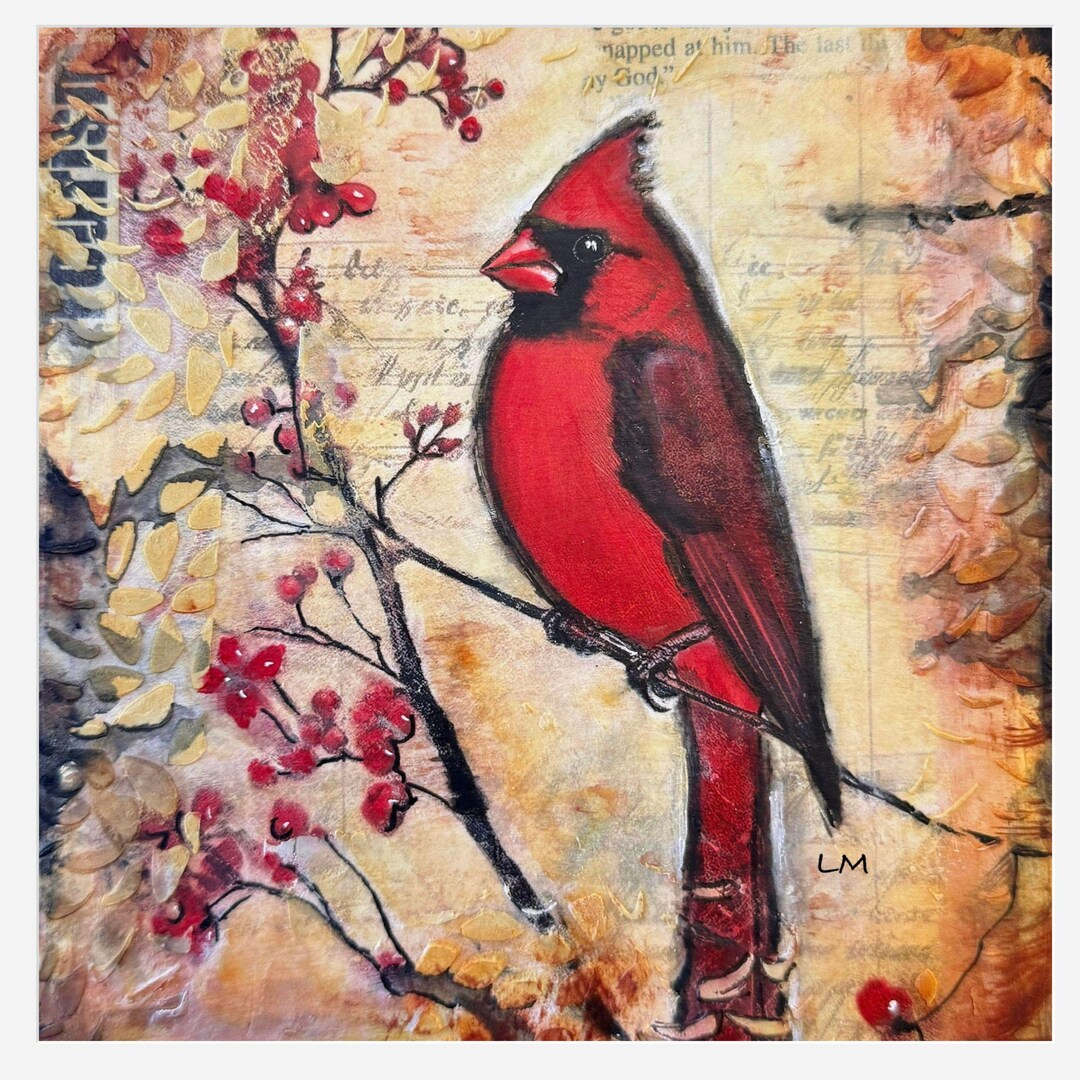 Red Cardinal Bird Art Print: Country Home Decor (6x6 Frame Size, Matted ...
