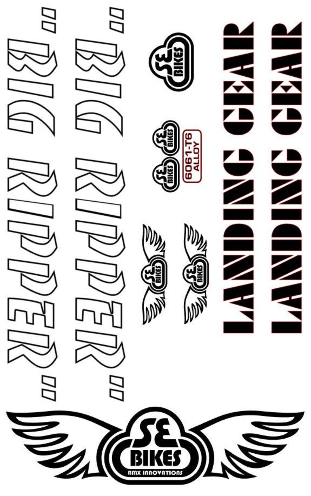 SE Racing Big Ripper OUTLINE Decal Kit With Landing Gear Fork, BMX You ...