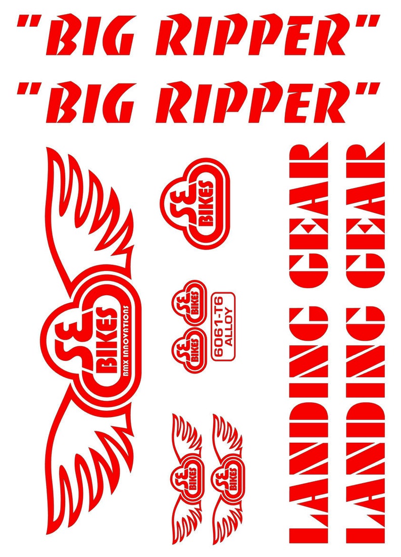 SE Racing Big Ripper Decal Kit With Landing Gear Fork BMX You - Etsy