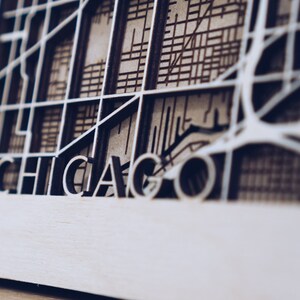 Chicago Map. Wood Chicago Map. Multi Layer Laser Cut Wood Map Art ...