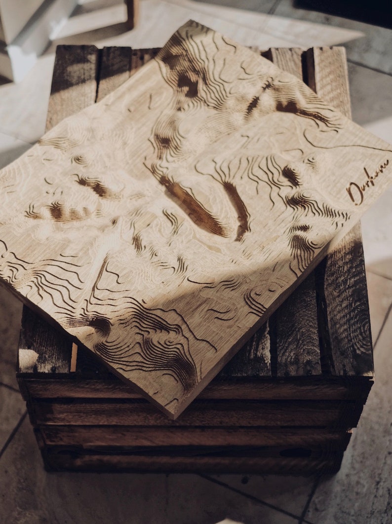 Durham Carved Hardwood Topographic Map. Custom Location Also - Etsy