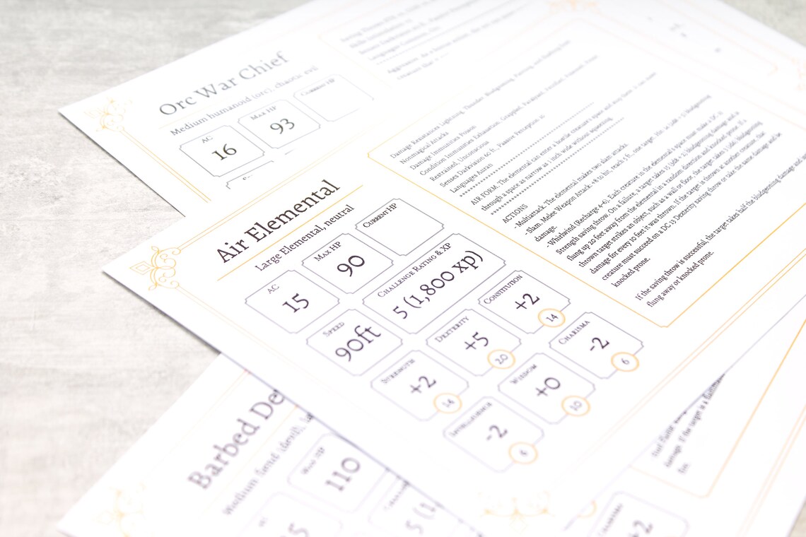 Monster Stat Cards Fillable PDF NPC Combat Cheat Sheets | Etsy