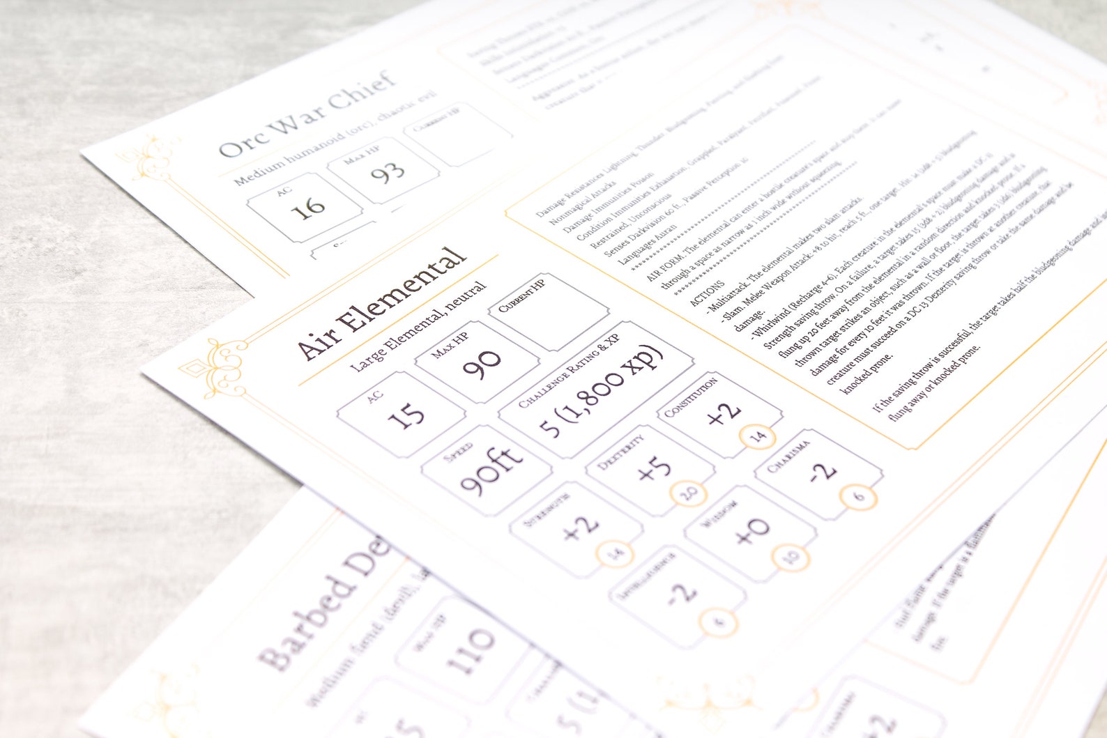 Monster Stat Cards Fillable PDF NPC Combat Cheat Sheets - Etsy