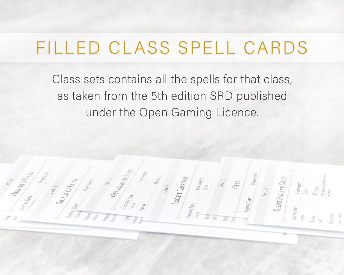 Paladin Spell Cards 5e Basic Rules Level 1 to Level 5 | Etsy