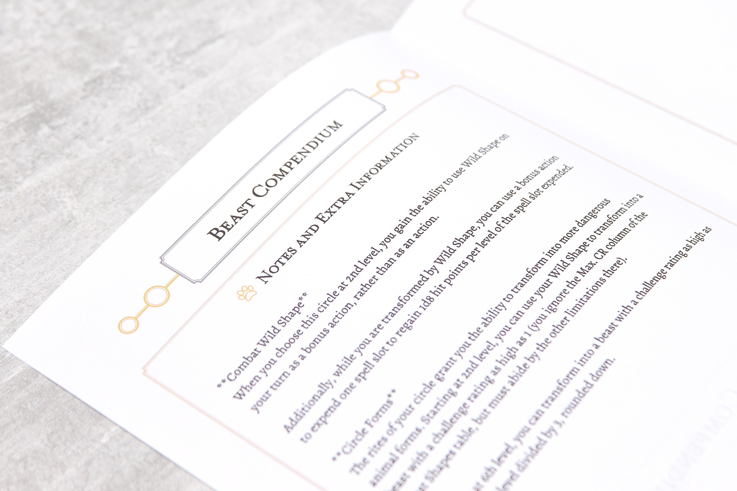 Beast Companion A5 Booklet Wild Shape Druid D&D Dungeons - Etsy