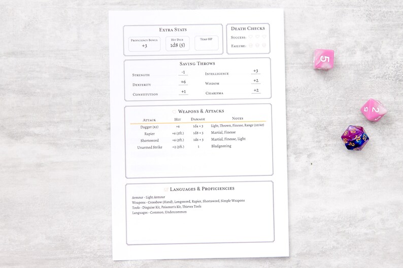 5th Edition Character Sheet A5 Booklet Fillable PDF for Use | Etsy
