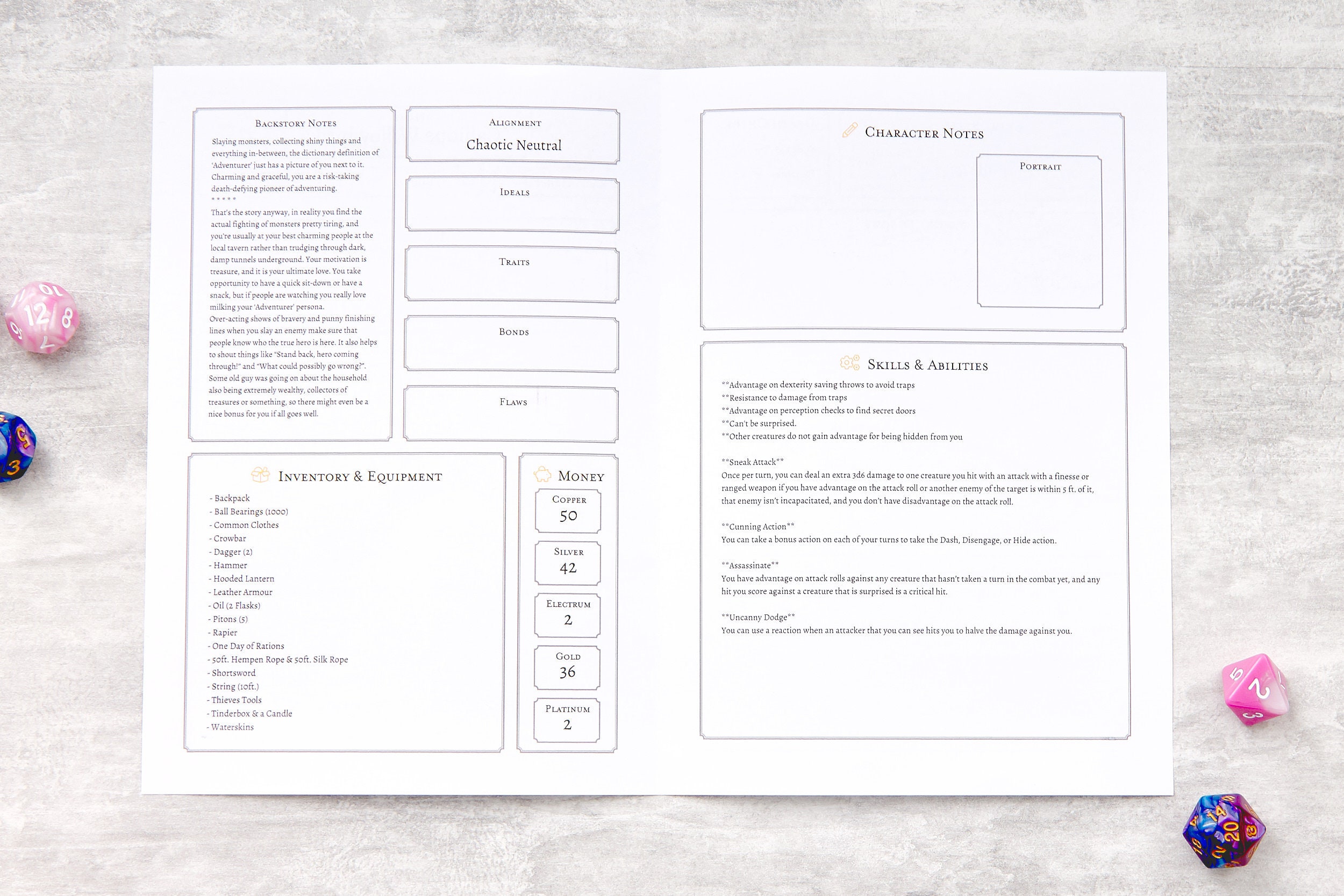 5th Edition Character Sheet A5 Booklet Fillable PDF for Use | Etsy