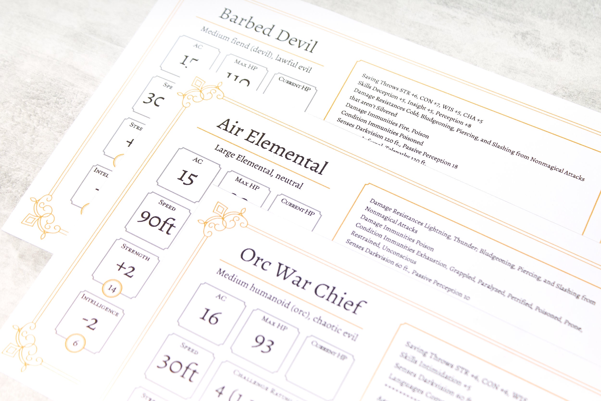 Monster Stat Cards Fillable PDF NPC Combat Cheat Sheets | Etsy