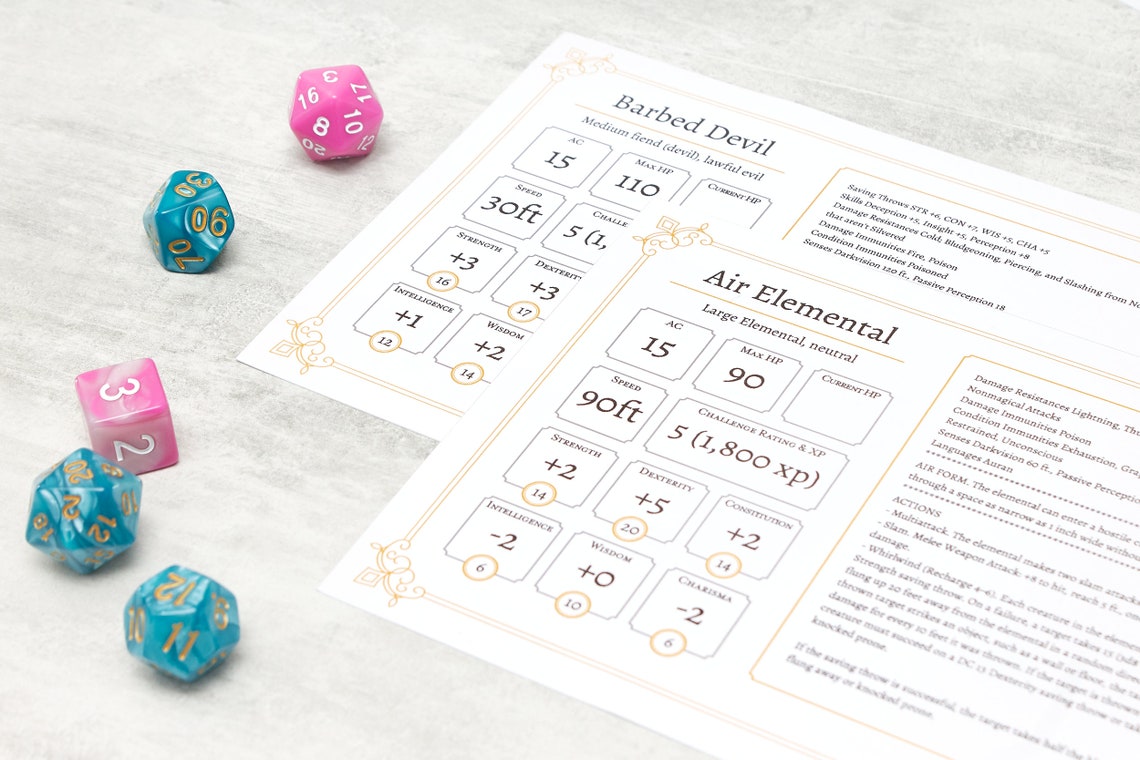 Monster Stat Cards Fillable PDF NPC Combat Cheat Sheets | Etsy