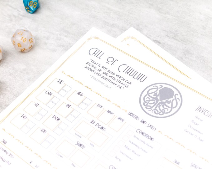 Call of Cthulhu Character Sheet 7th Edition | Fillable PDF Printable ...