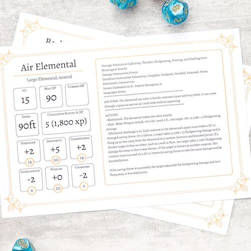 D&D Monster NPC Stat Cards Printable Fillable PDF Dungeons - Etsy