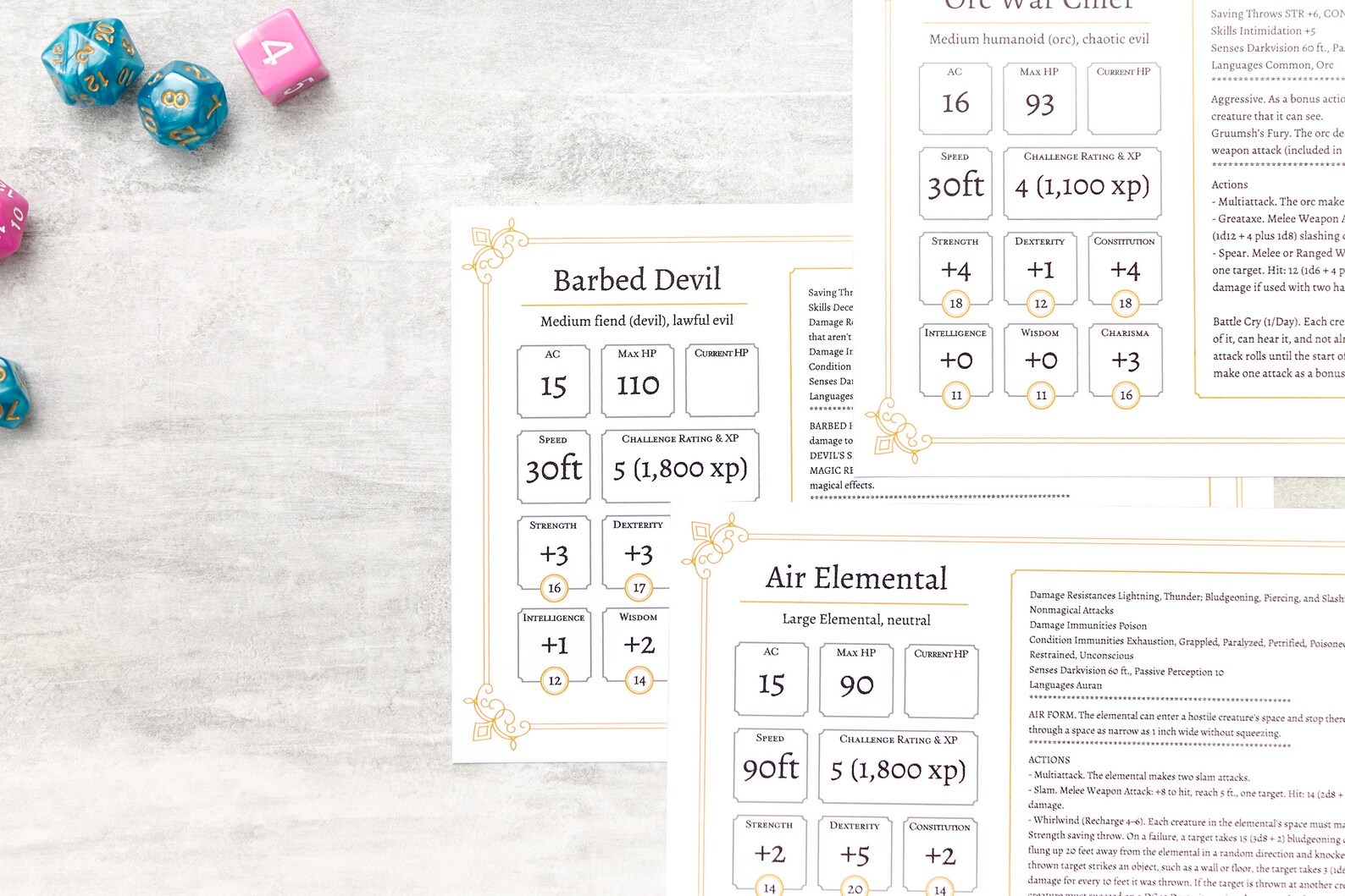 Monster Stat Cards Fillable PDF NPC Combat Cheat Sheets - Etsy