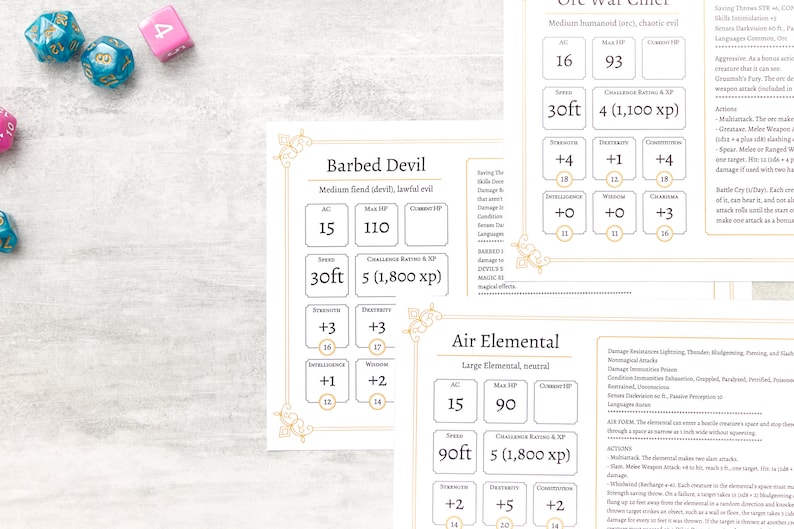 Monster Stat Cards Fillable PDF NPC Combat Cheat Sheets - Etsy