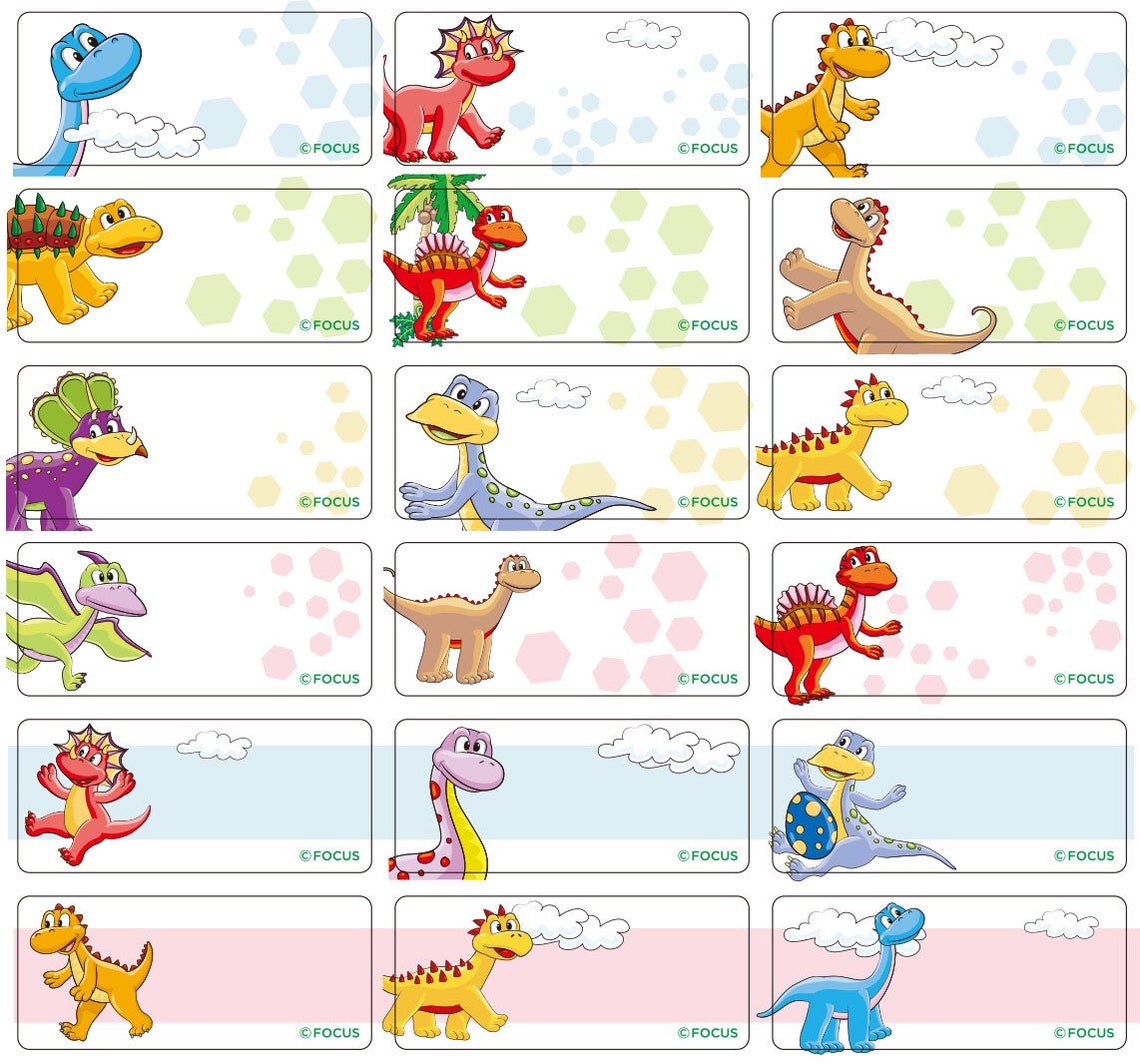 Dinosaurs - 60 Personalized Name Stickers, Water Proof, Dish Washer ...