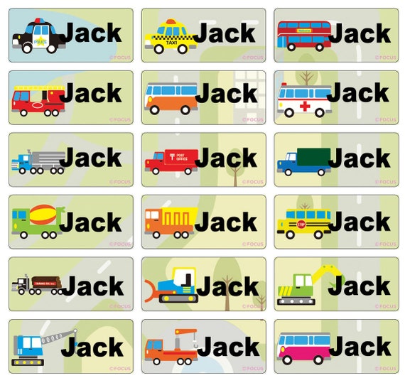 Cute Little Cars & Trucks 60 Personalized Name Stickers - Etsy