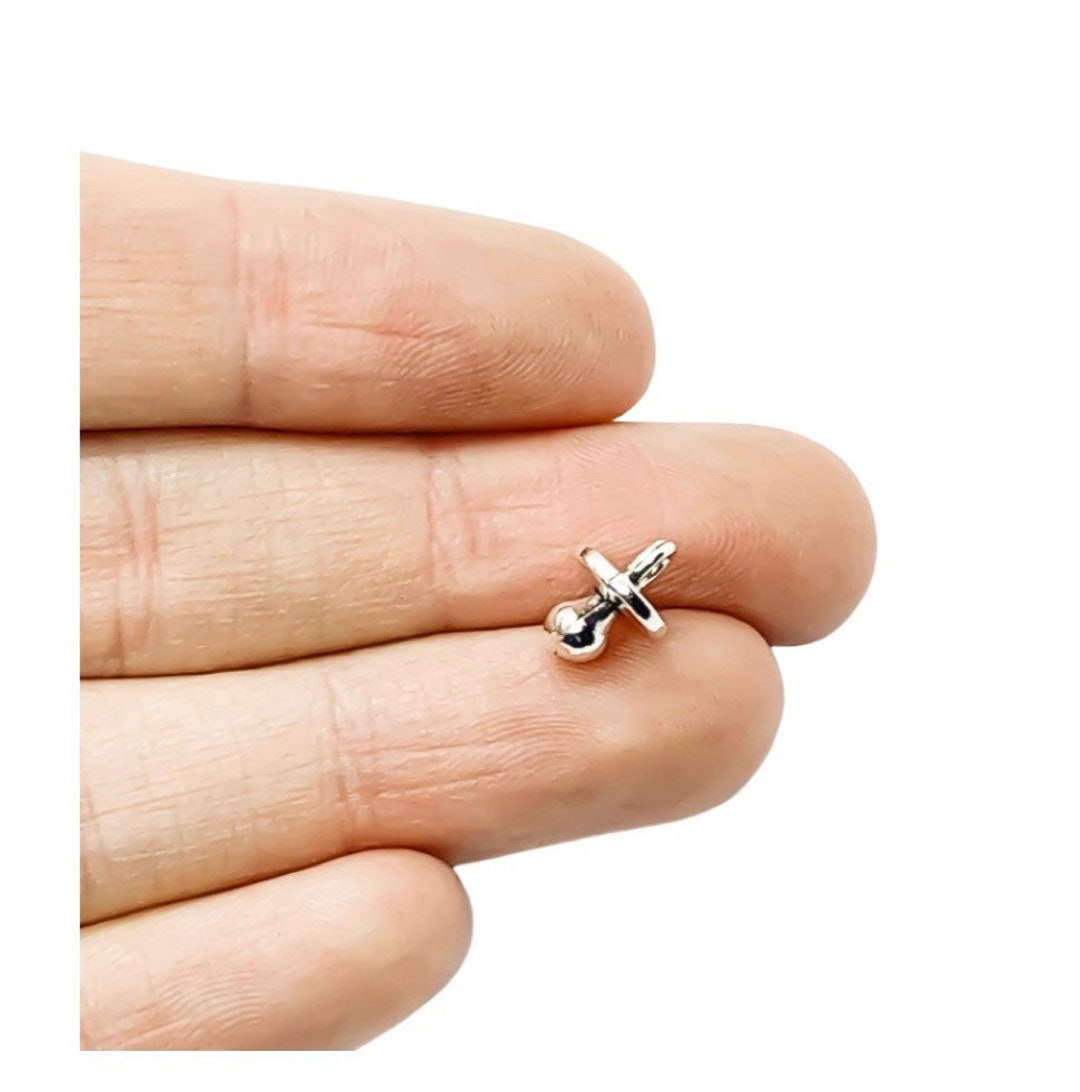 1 Tiny Pacifier Charm Silver, Tiny Baby Binky Charm, Soother Charm ...