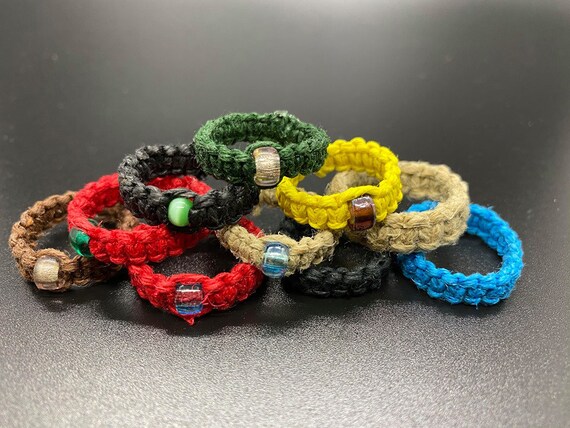 Hemp Ring With Czech Glass or Cats Eye Bead Focal Macrame | Etsy