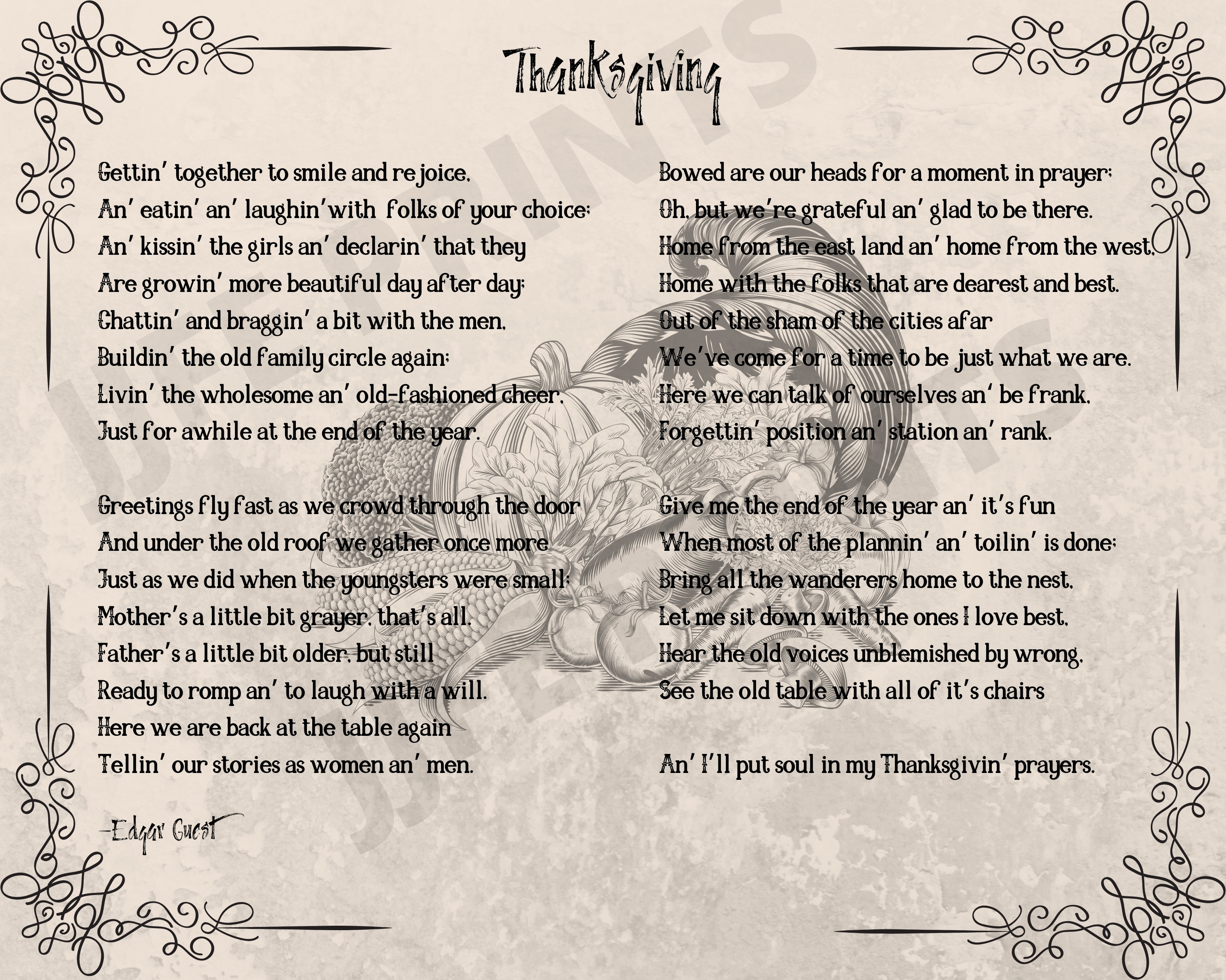 Thanksgiving Poem by Edgar Guest, Digital Download, PDF File ...