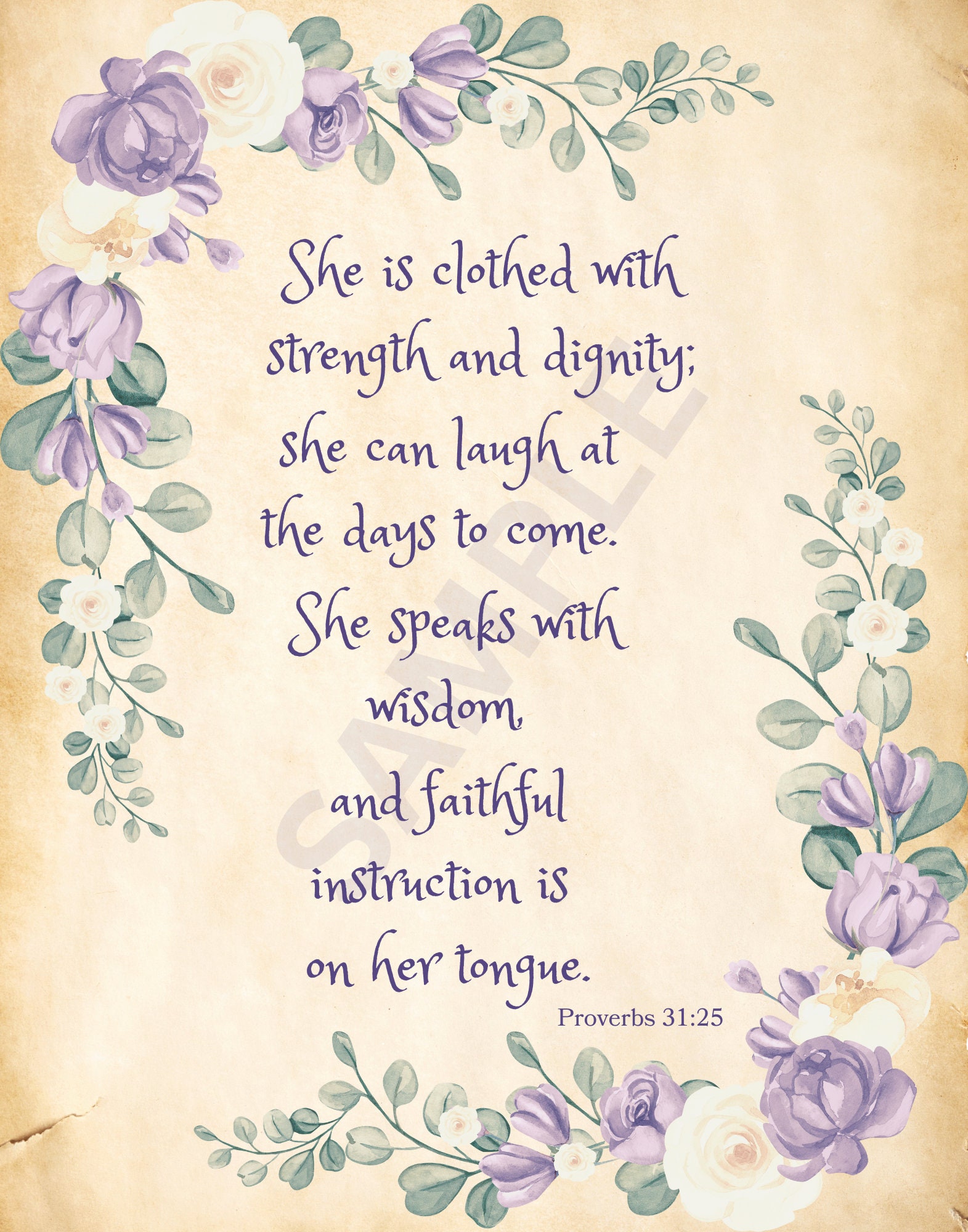 Proverbs 31:25-26, Instant Download Art Print Bible Verse, 11x14, 8x10 ...