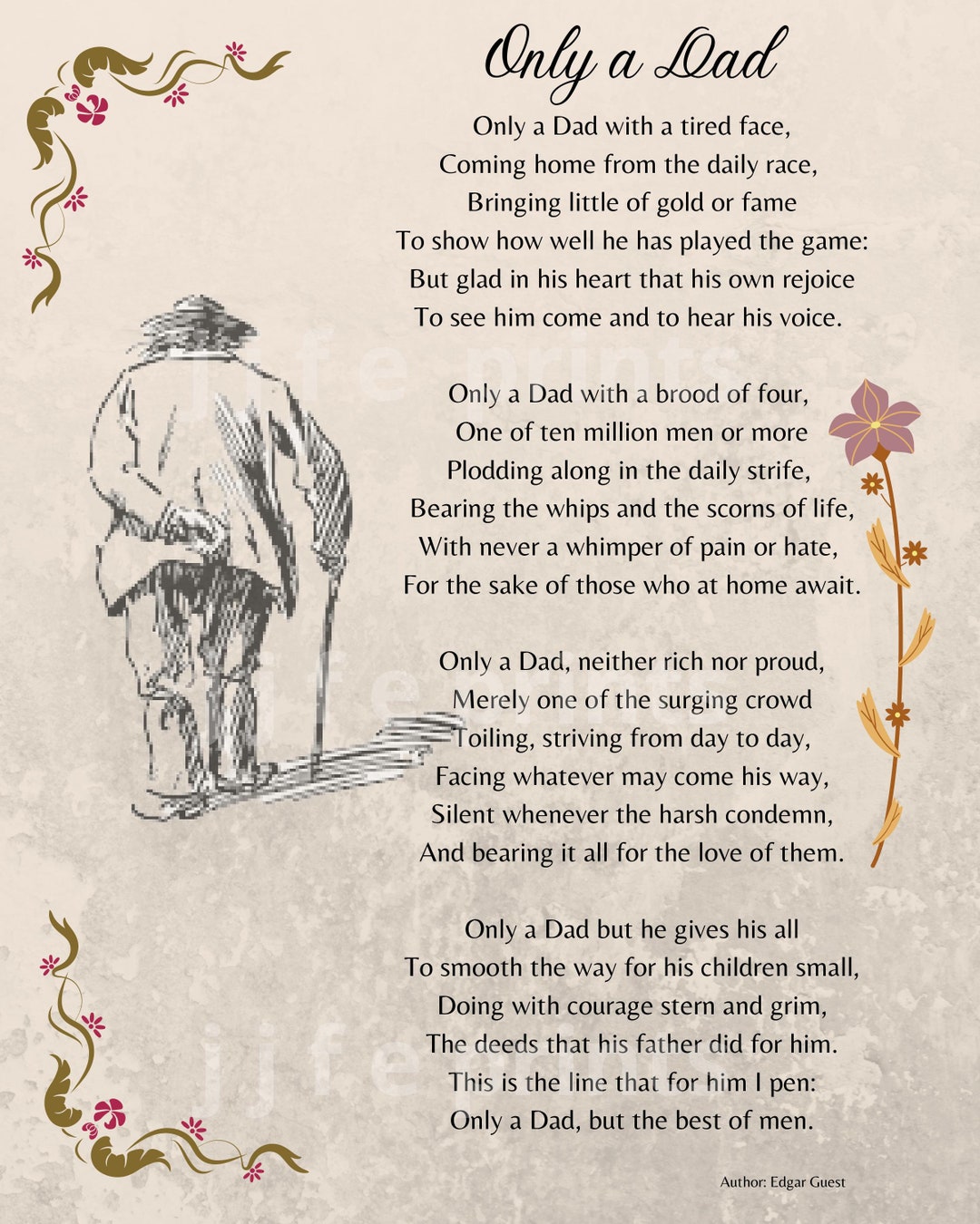 Only a Dad Poem by Edgar Guest, Digital Download, PDF File, Father's ...