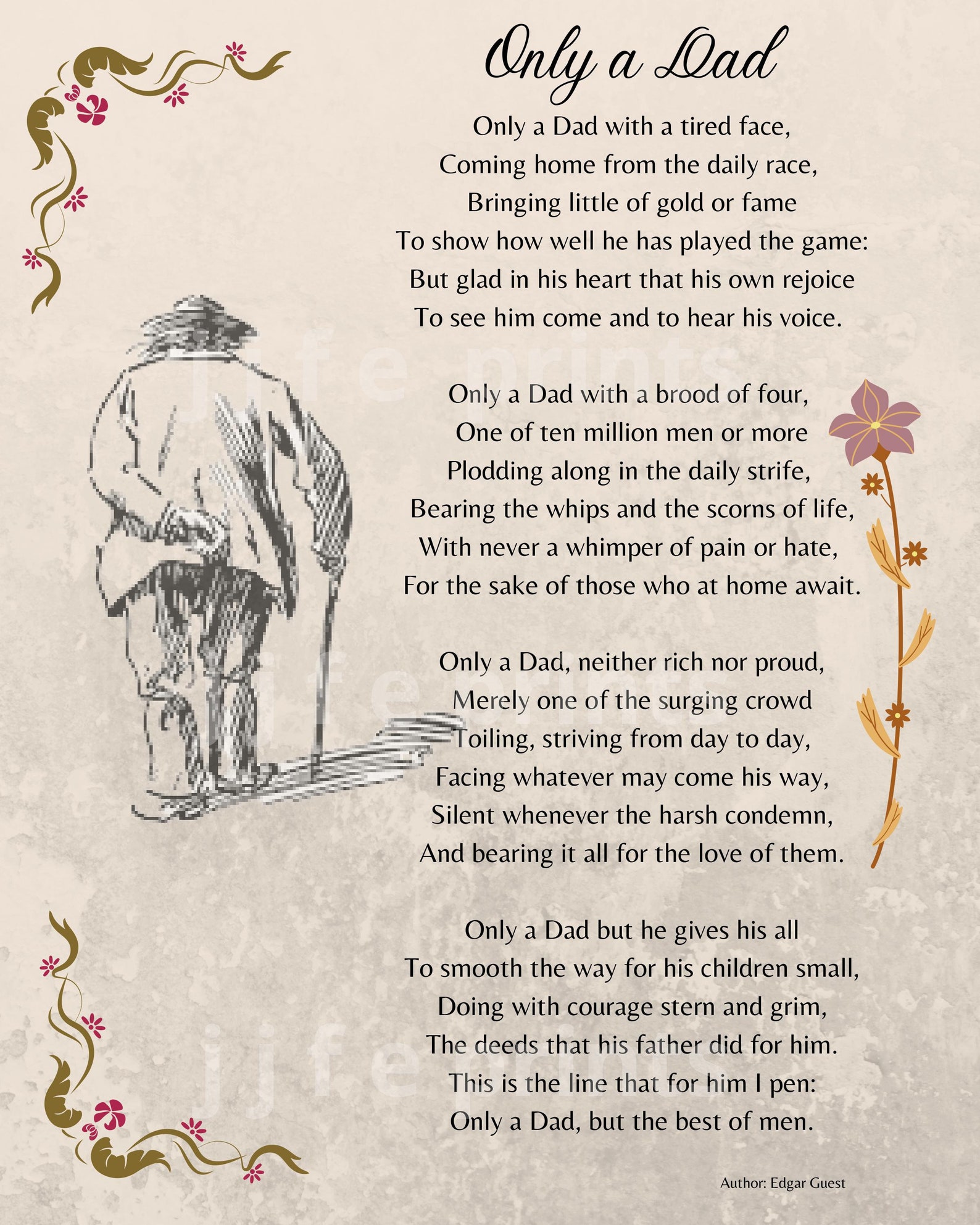 Only a Dad Poem by Edgar Guest, Digital Download, PDF File, Father's ...