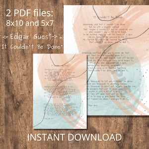 It Couldn't Be Done Poem by Edgar Guest, Digital Download, PDF ...