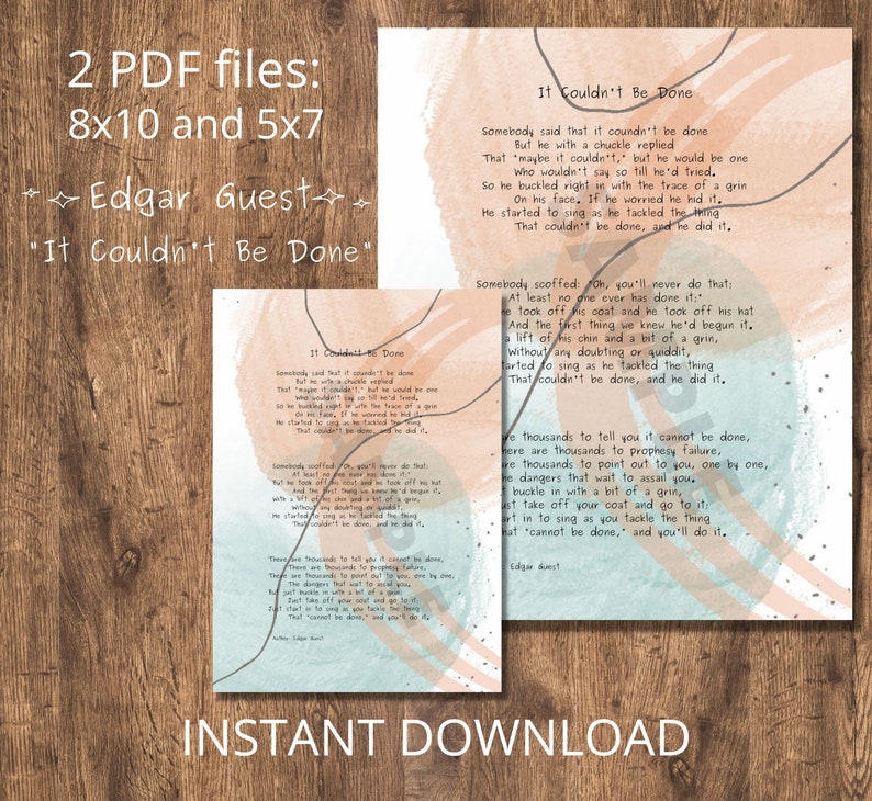 It Couldn't Be Done Poem by Edgar Guest, Digital Download, PDF ...
