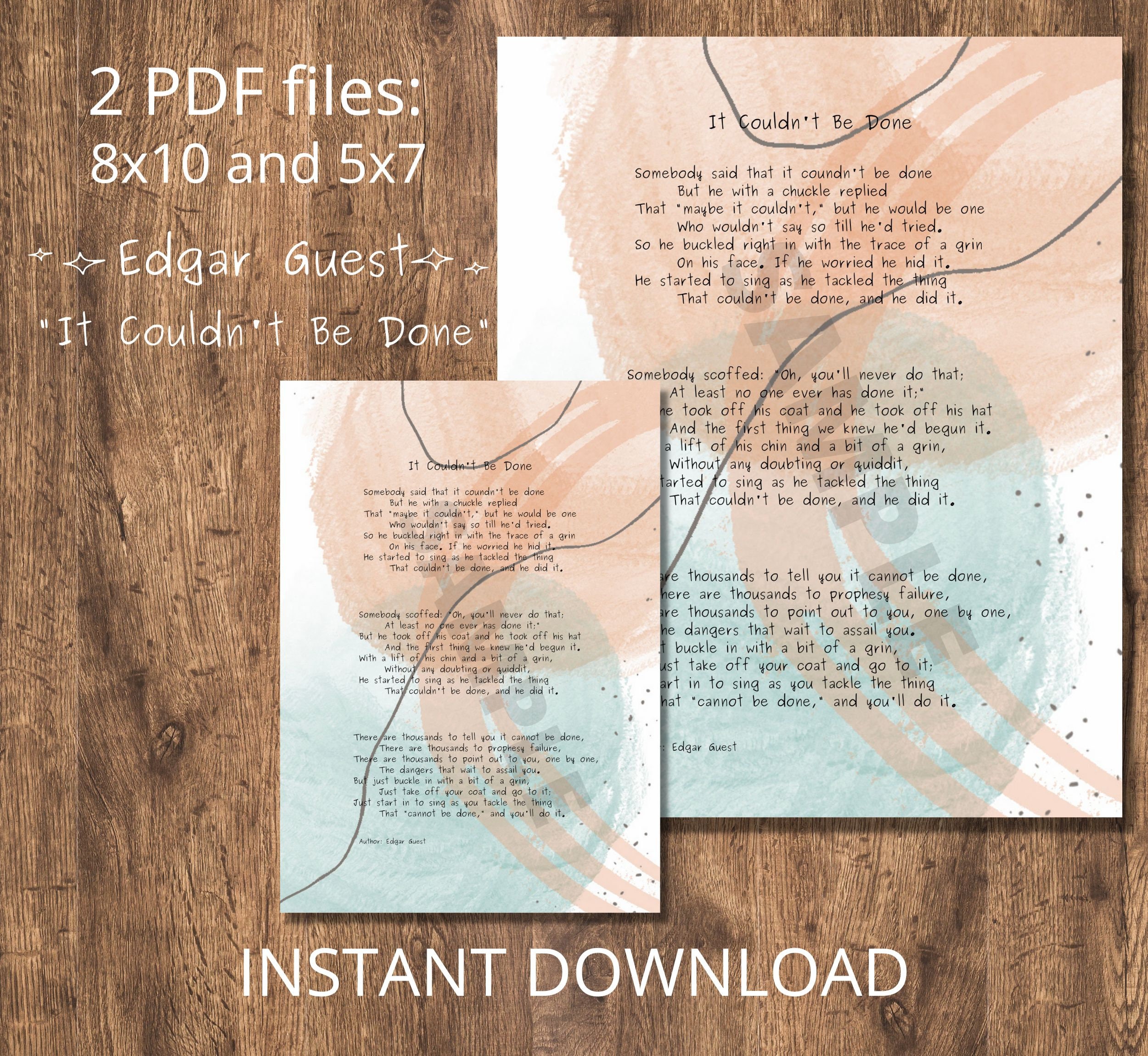 It Couldn't Be Done Poem by Edgar Guest, Digital Download, PDF ...
