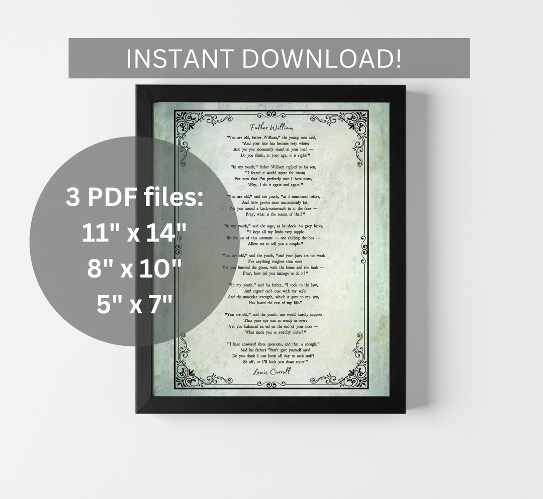 Father William Poem by Lewis Carroll, Digital Download, PDF File, Funny ...