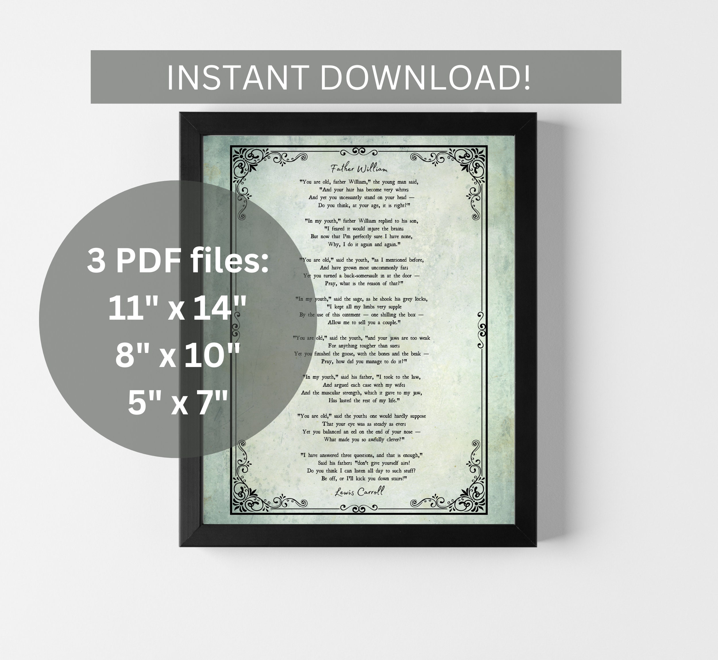 Vater William Gedicht von Lewis Carroll, digitaler Download, PDF-Datei, lustiges, humorvolles ...