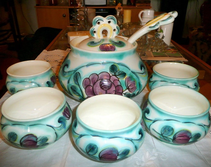 Vintage Hand Painted Russian Ceramic Soup Tureen, Including Lid, Ladle ...