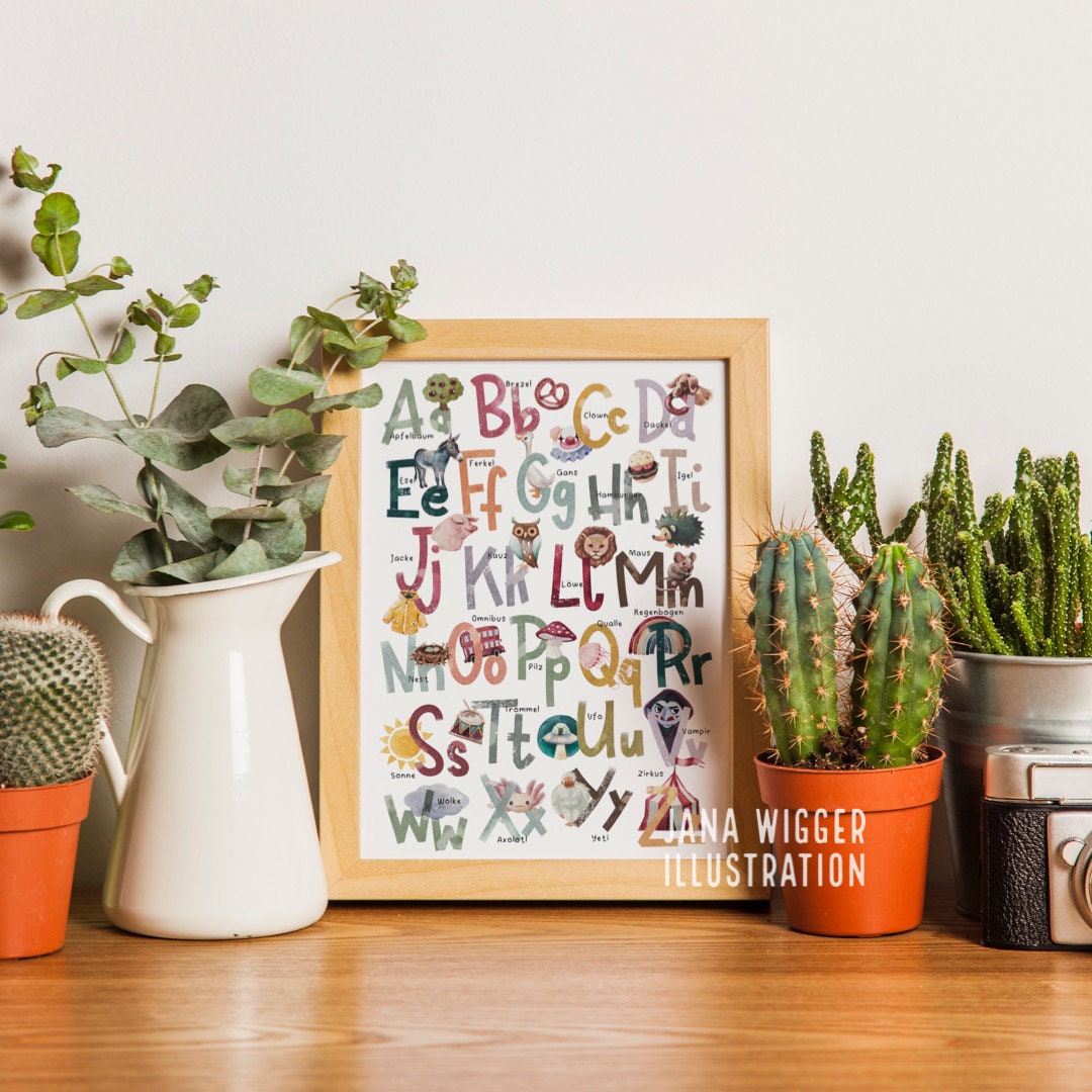 Poster Watercolor Alphabet ABC Letters Learning Poster Children's Room ...