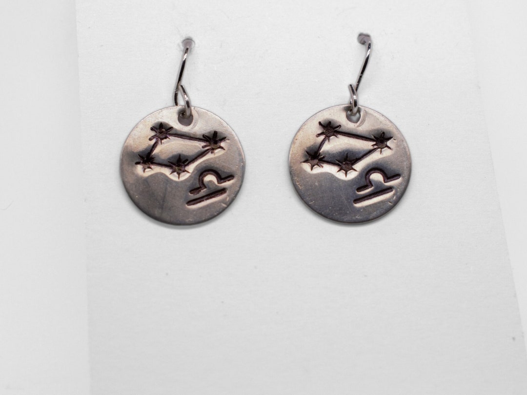 Zodiac Sign and Stars of Libra Imprinted on Sterling Silver Disc ...