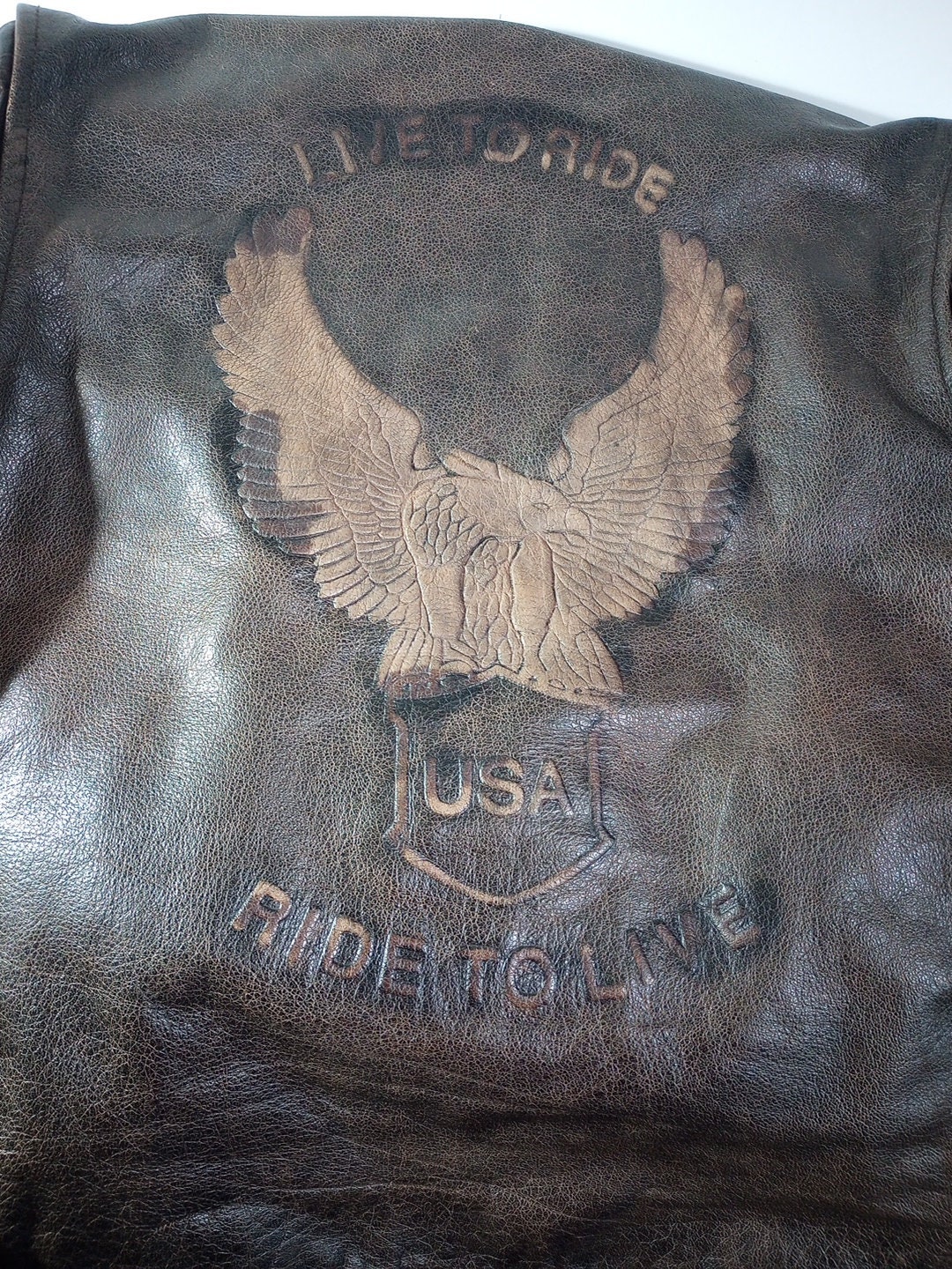 Motorcycle Biker Jacket Leather Eagle USA Born to Ride Ride to Live on ...