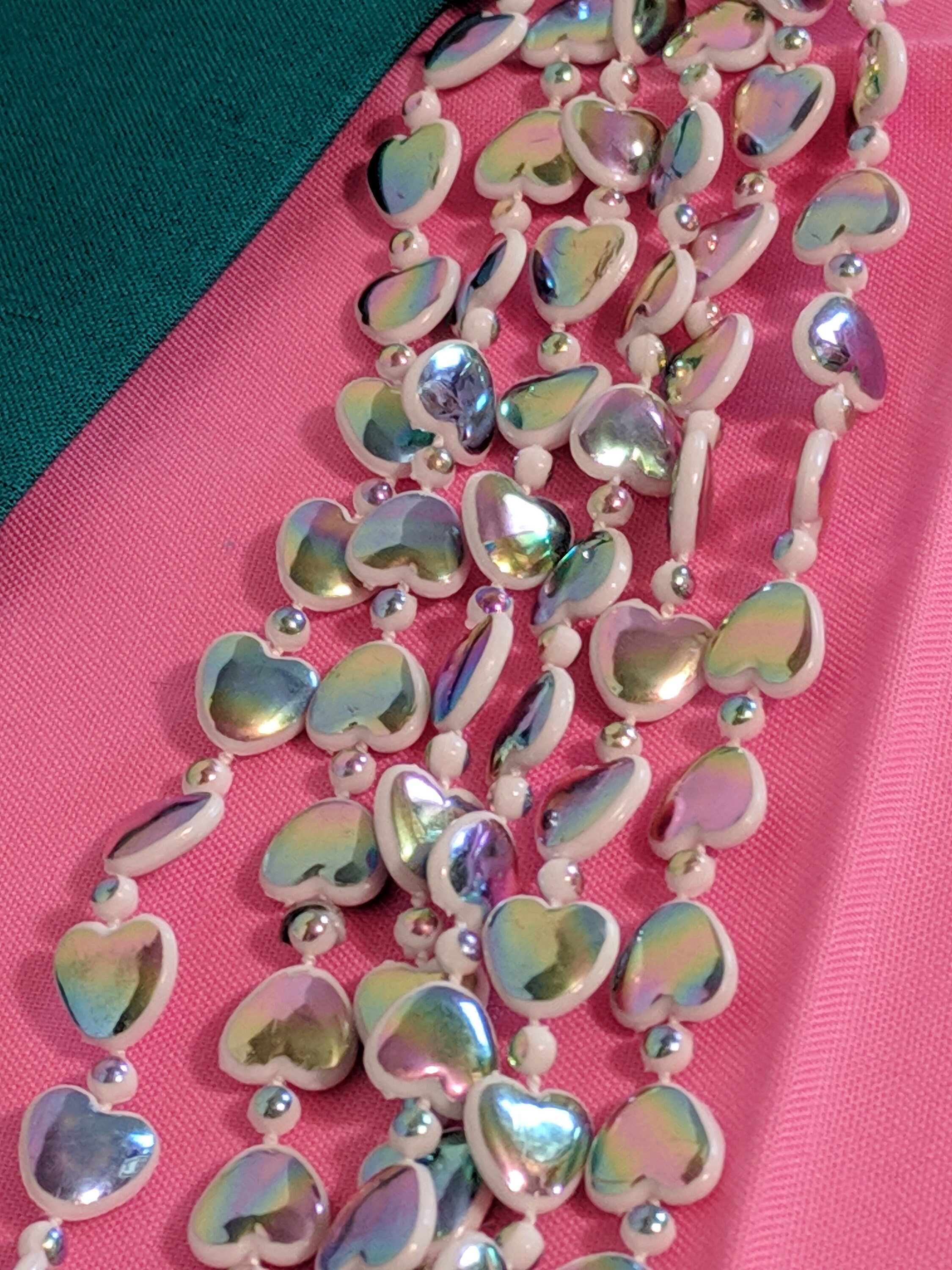 Heart Shape Vintage Three Strand Iridescent 22" Necklace - Etsy