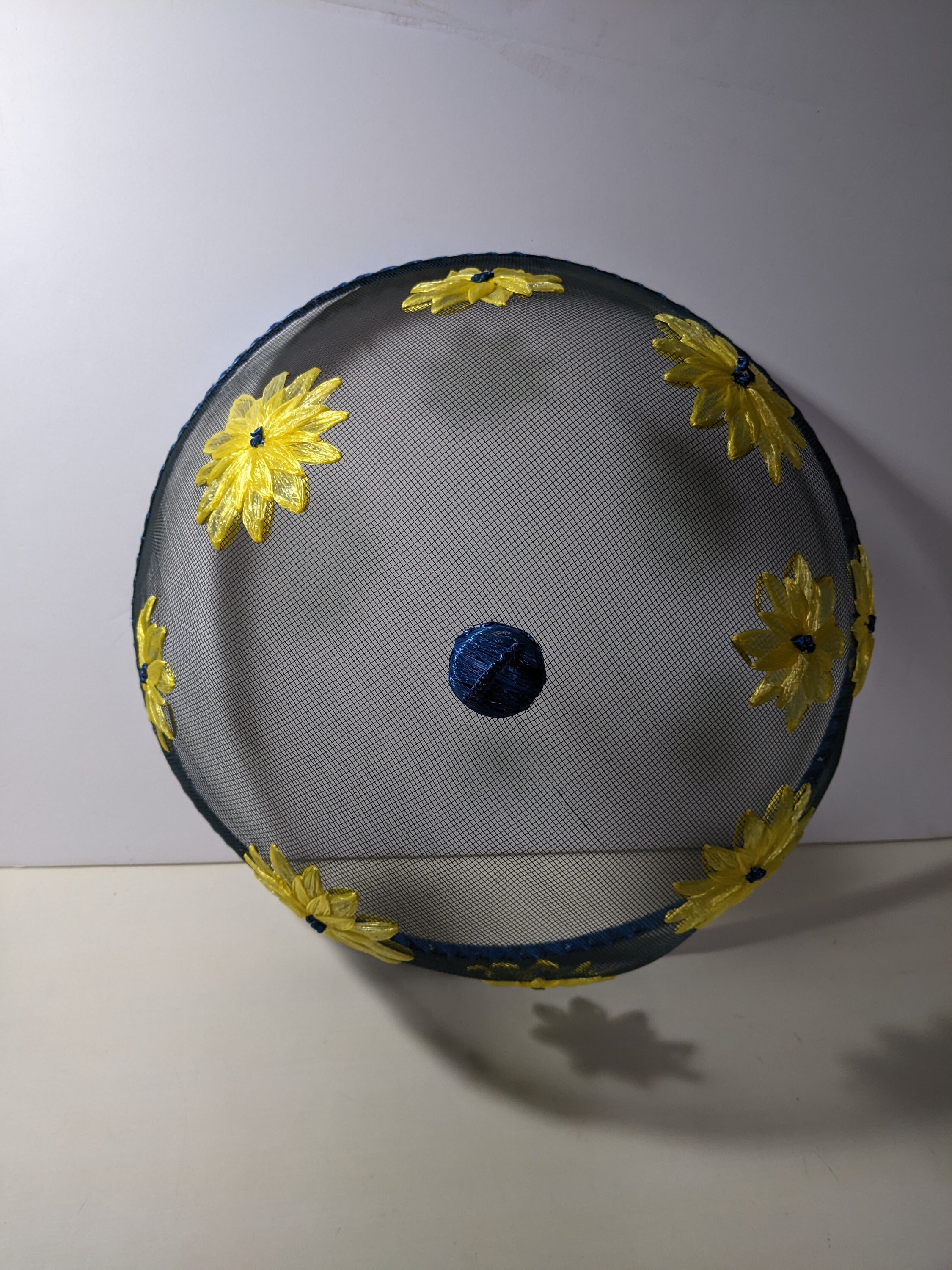Vintage Retro 14” Round Picnic Food Dome Blue Mesh Screen Yellow ...