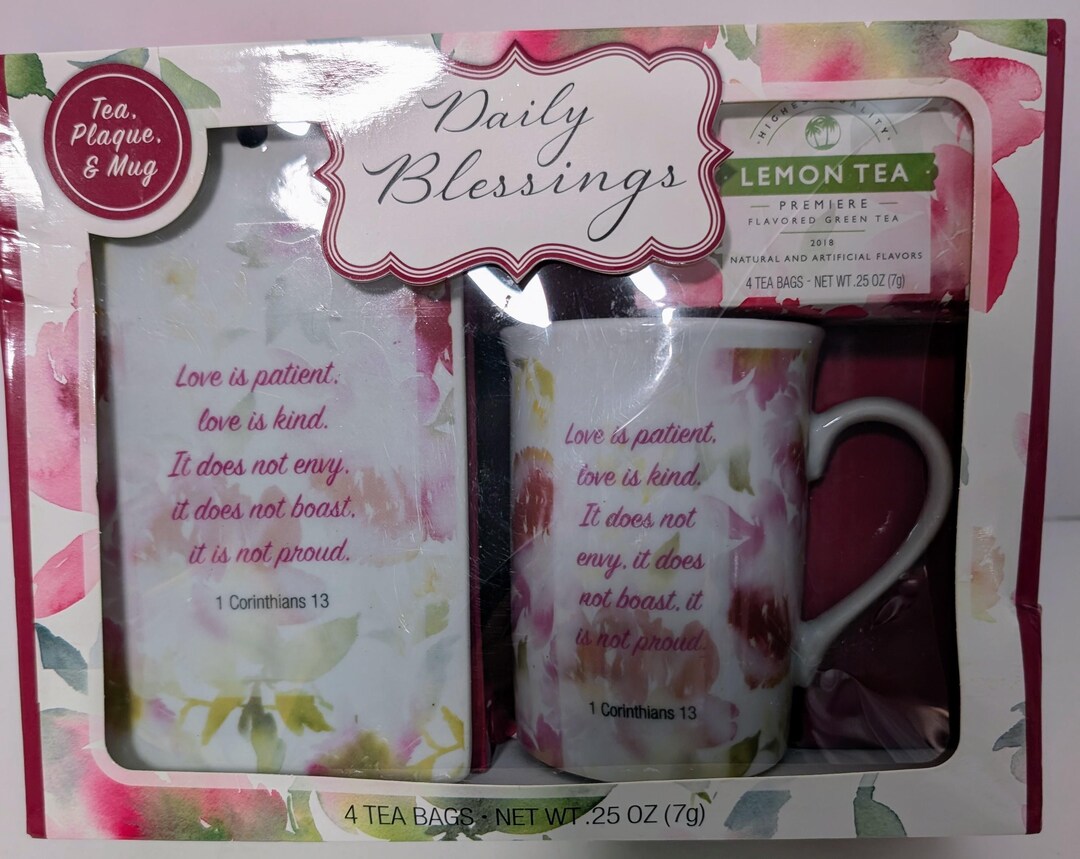 Daily Blessings Scripture Tea Gift Set 4 Lemon Tea Bags Plaque & Mug ...