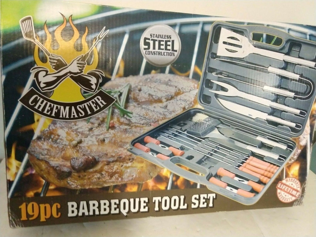 Chefmaster Barbeque Set 19 Piece W/case Wooden Handles - Etsy