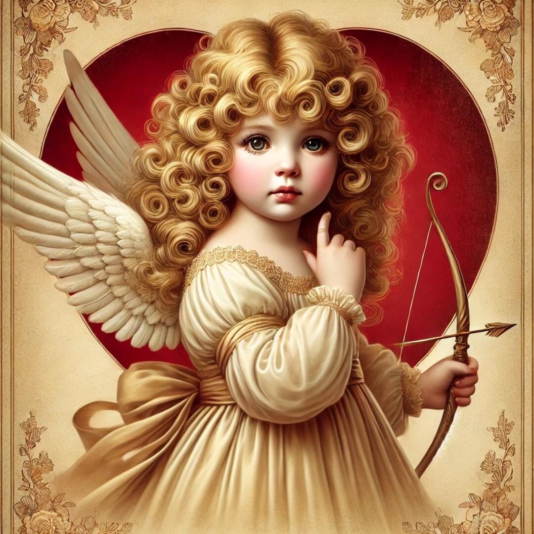 Vintage Cherub Angel With Bow and Heart - Romantic Victorian Art Print ...
