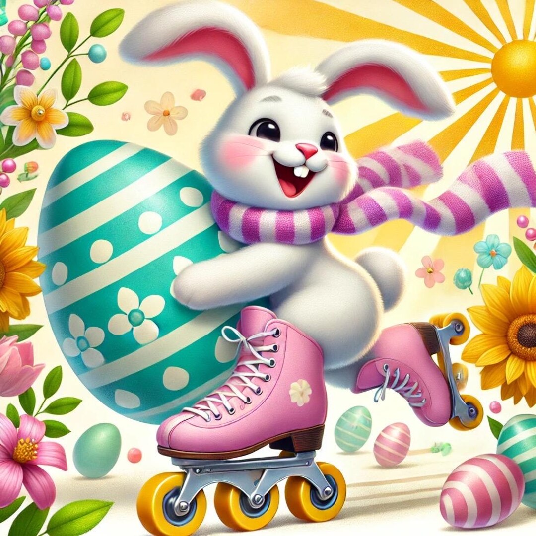 Rolling Into Easter” – Playful Bunny on Roller Skate Digital Art ...
