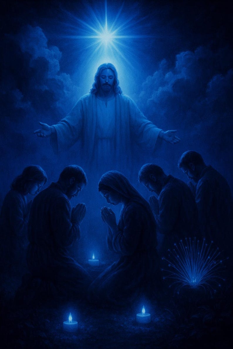 Jesus in Blue Light With Praying Souls Spiritual Christian Wall Art - Etsy