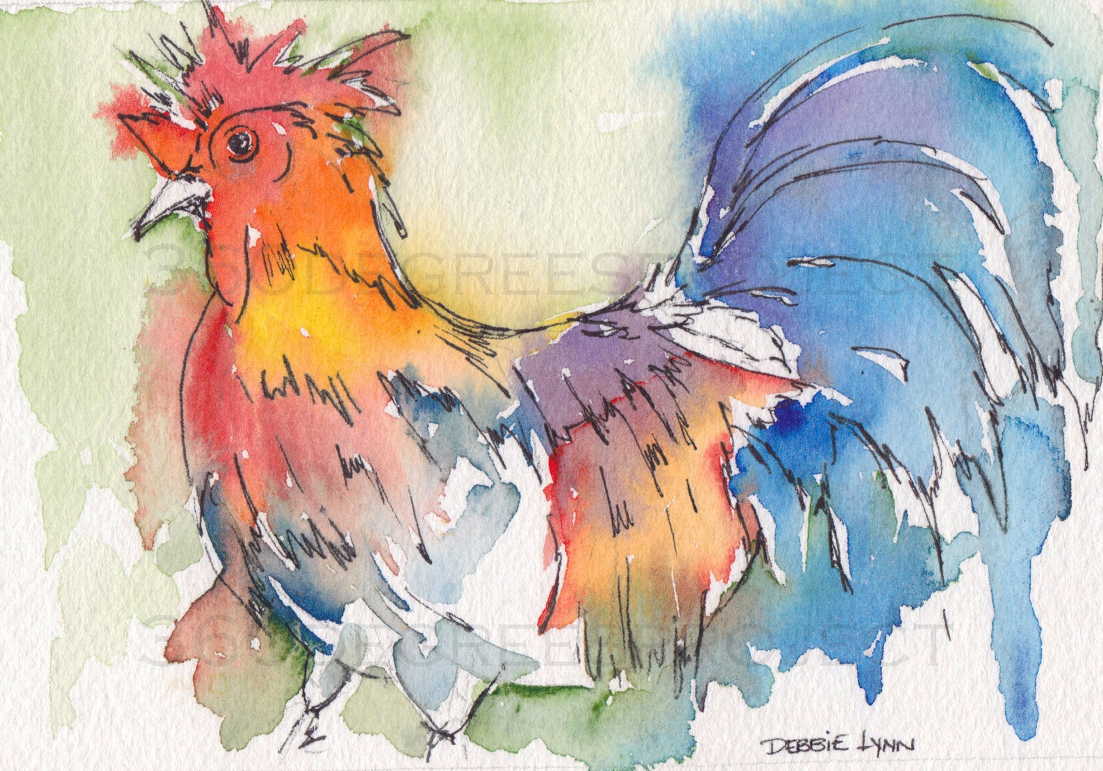 Rooster Watercolors/pen and Ink/ Pencil Original Art From 360 Degrees ...