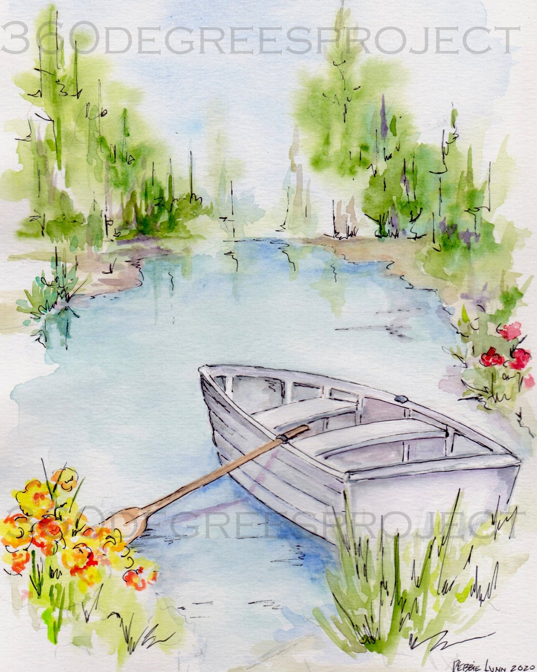 Row Boat- Watercolor/pen and Ink/ Pencil - Original Art From 360 ...