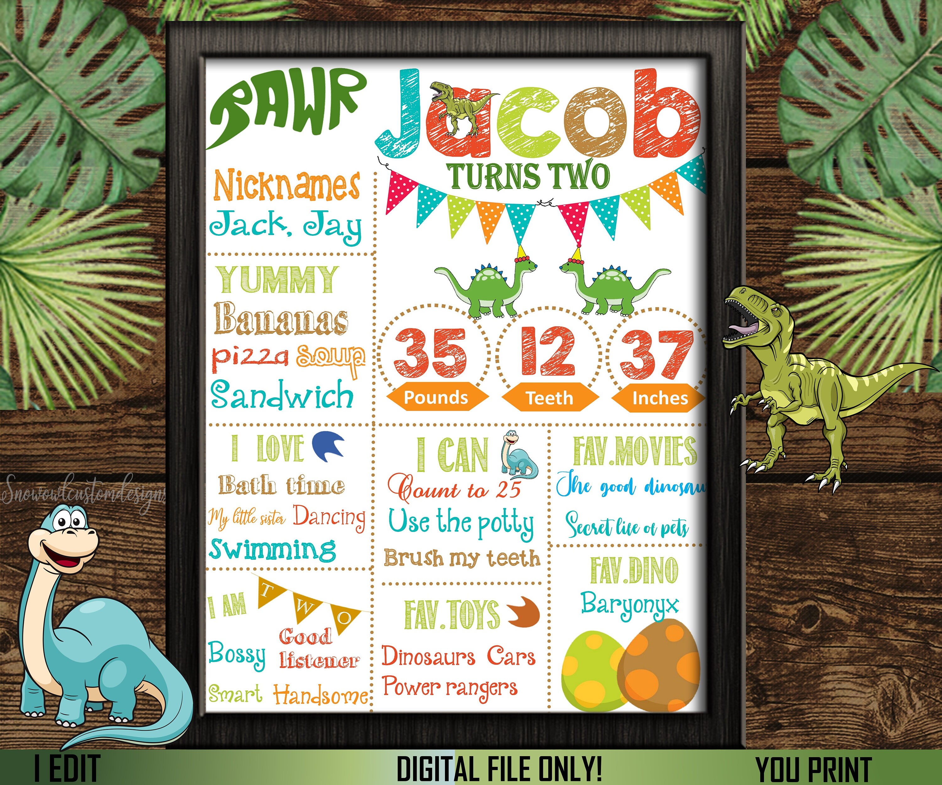 Dino Birthday dinosaur Birthday Chalkboard 2nd Birthday - Etsy Canada