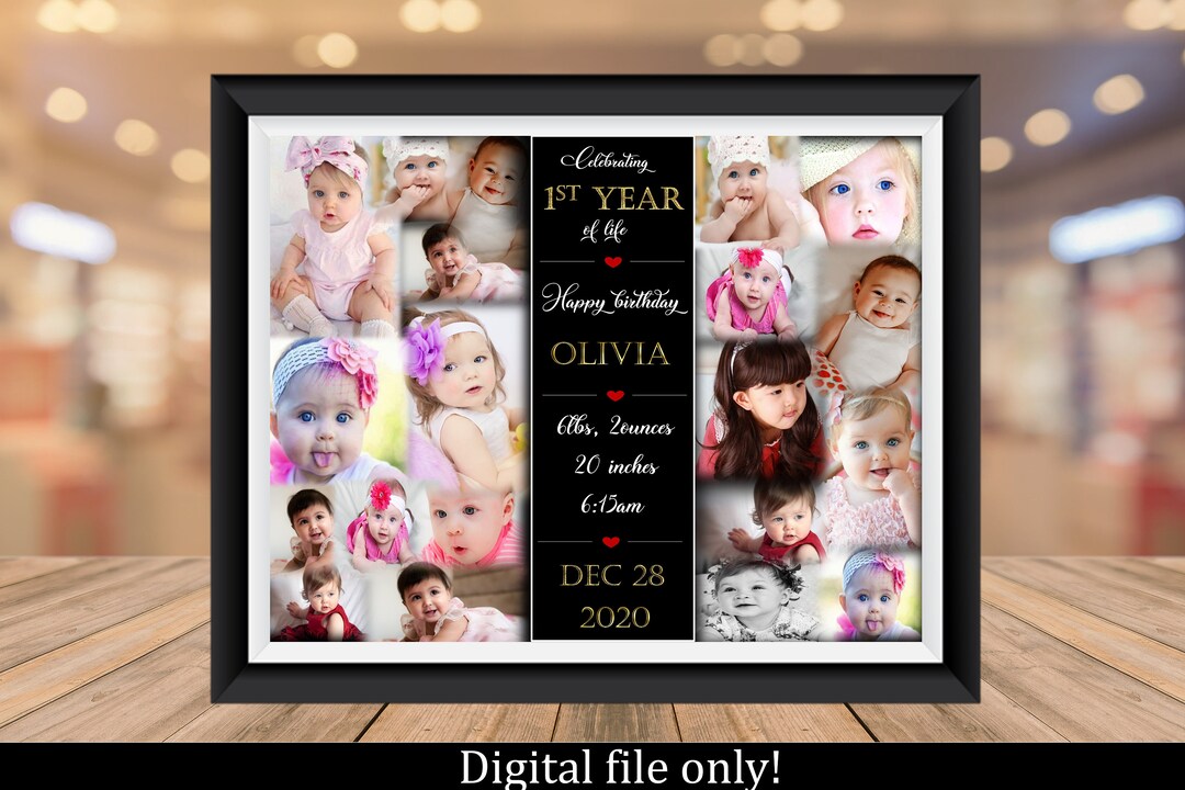 Photo Collage First Year Memories First Birthday Photo Collage Backdrop ...
