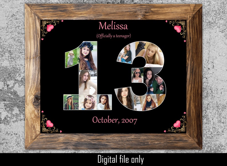 Number Photo Collage 13th Birthday Girl 13 Photo Collage - Etsy
