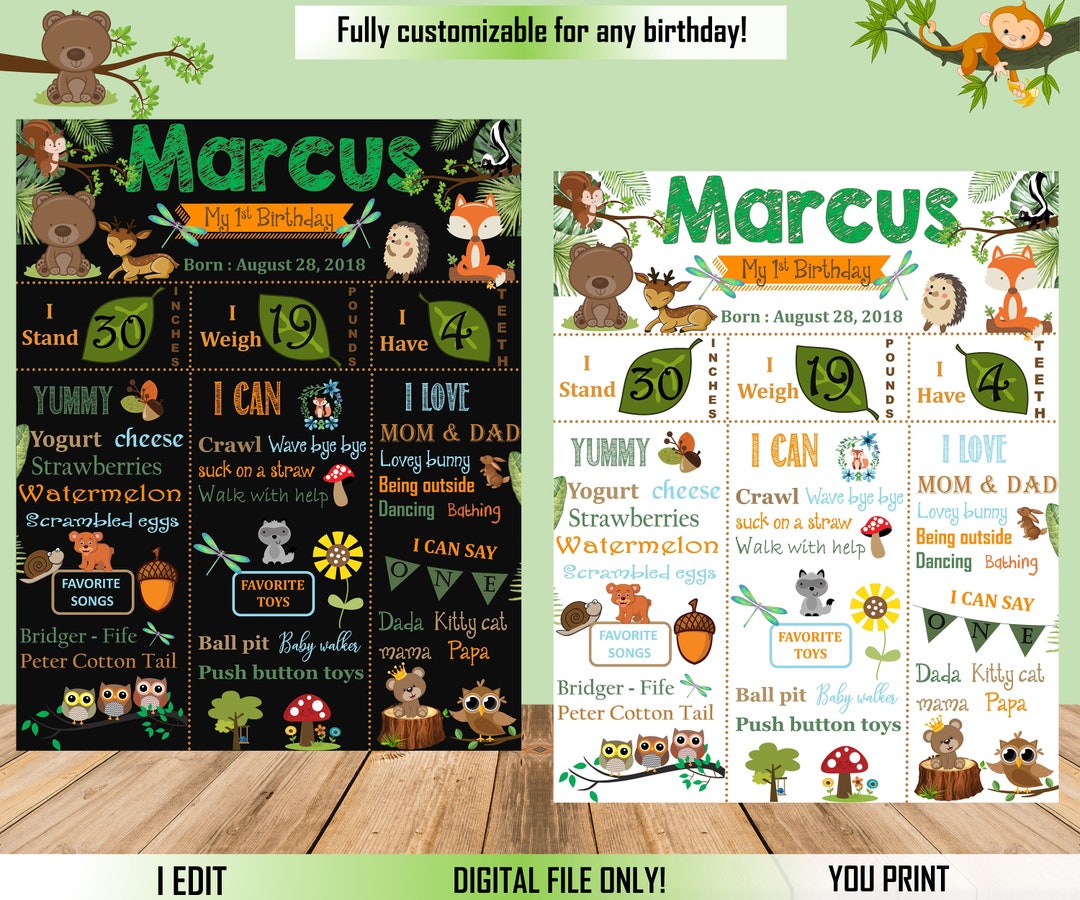 Woodland Themed Milestone Poster First Birthday Chalkboard Poster ...