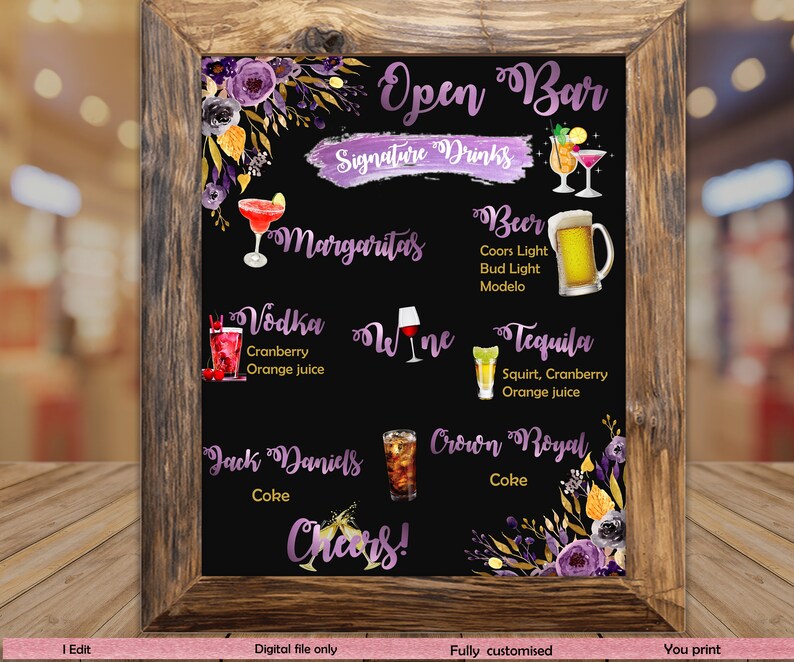 Personalised Bar Menu Sign Open Bar Menu Drinks Menu Sign - Etsy Canada